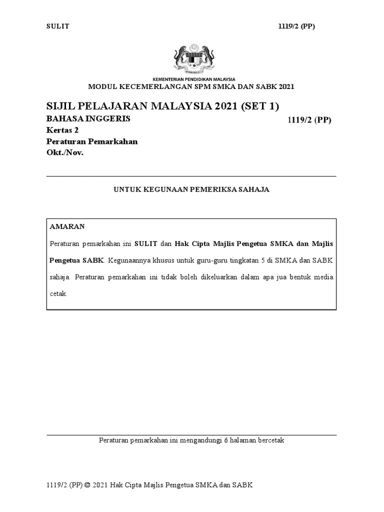 Skema Trial English Smka & Sabk K2 Set 1 | PDF | Grammar | Vocabulary