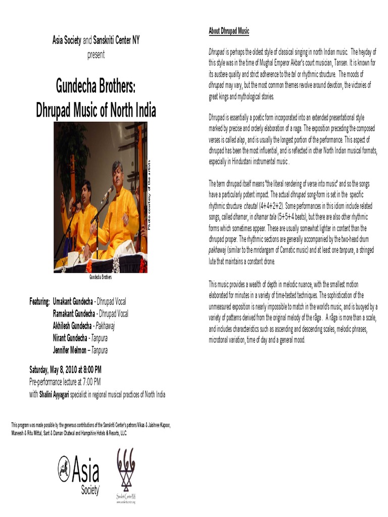 Gundecha Brothers: Dhrupad Music of North India: Present | PDF ...