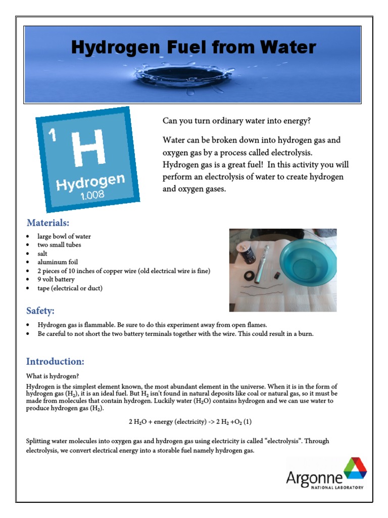 Hydrogen Fuel From Water - v2 | PDF | Hydrogen | Water