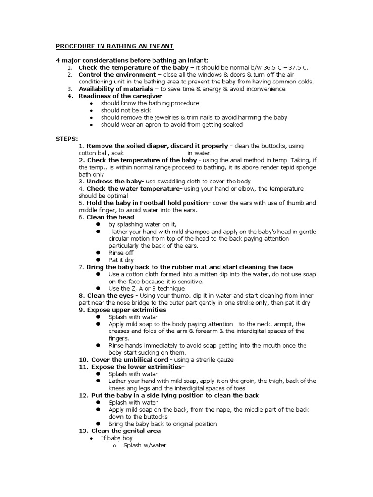 Infant Bathing Procedure Guide | PDF