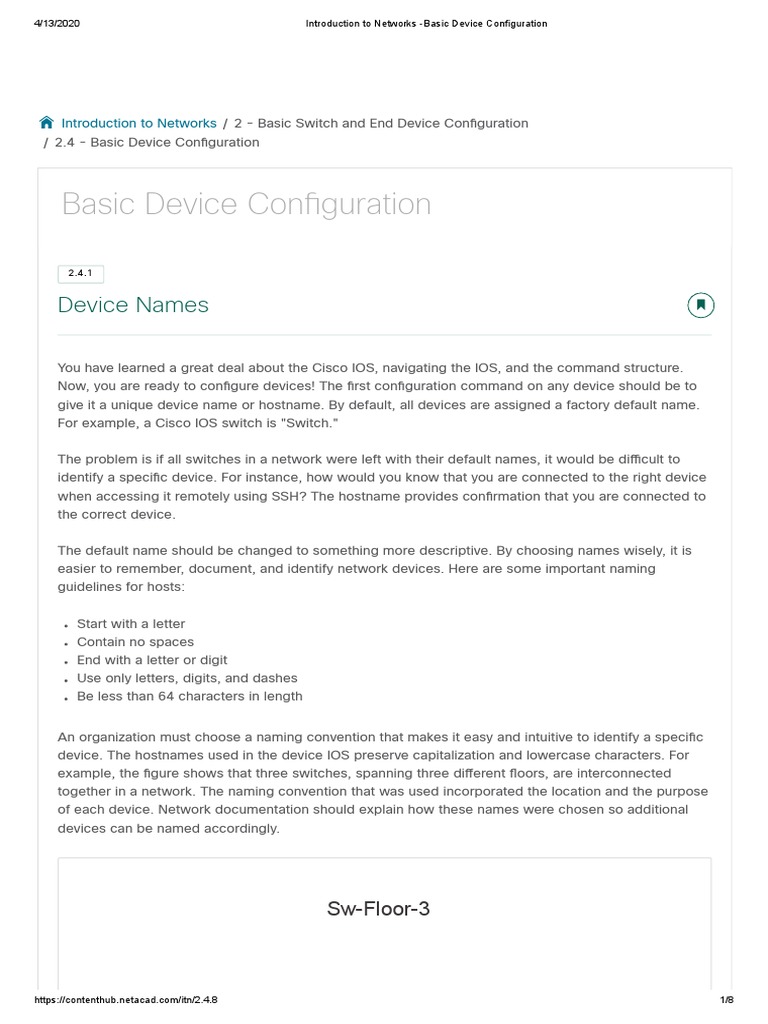 Introduction To Networks Basic Device Configuration Pdf Password Command Line Interface
