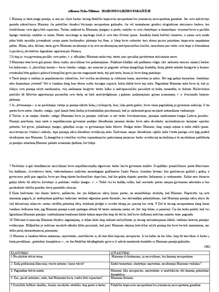 Maironio Likimo Paraštėse | PDF