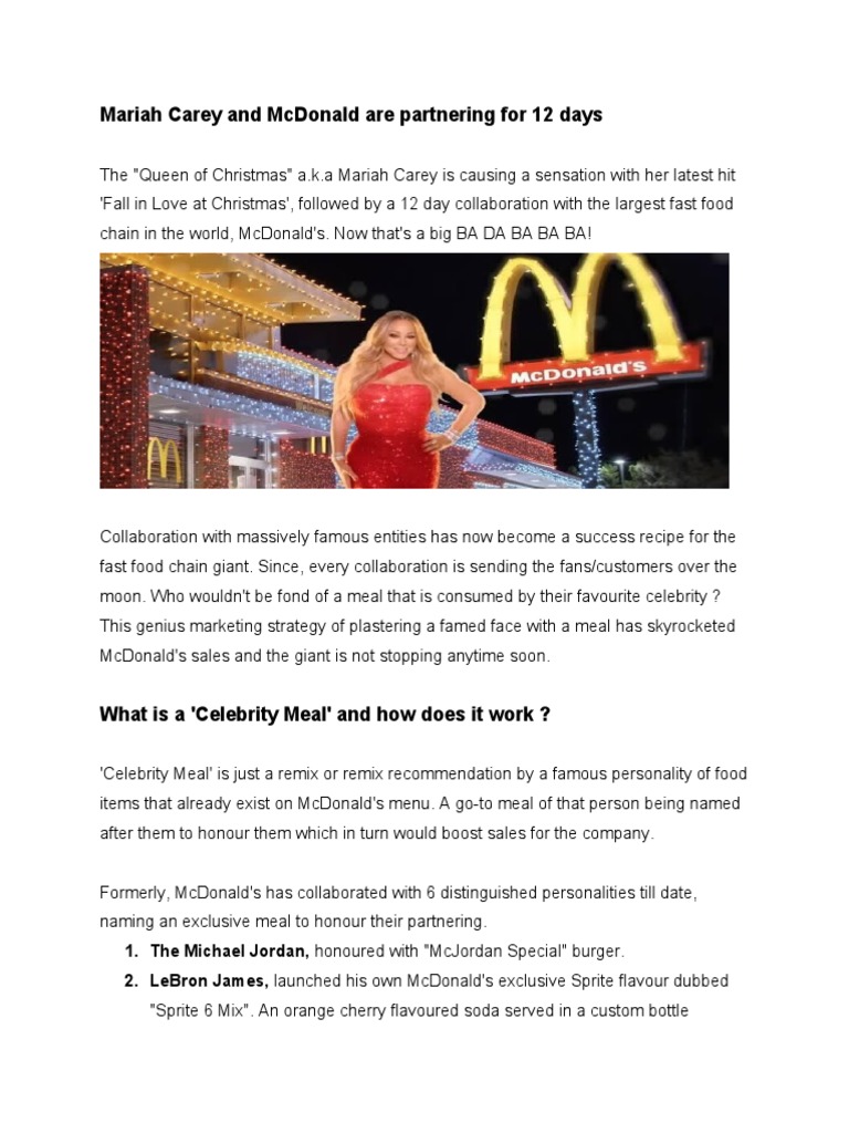 Mariah Carey and McDonald Are Partnering For 12 Days | PDF | Mc Donald ...