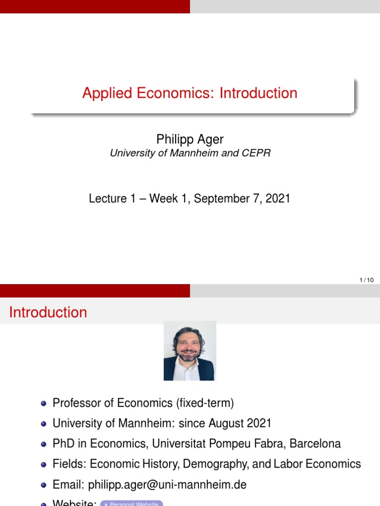Applied Economics: Introduction: Philipp Ager | PDF | Economies | Economics