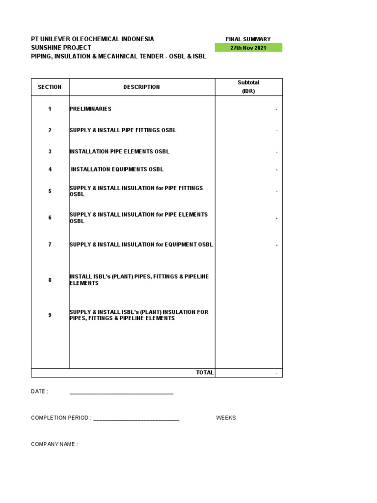 Commercial Template Isbl & Osbl - Piping & Insulation Package | PDF ...