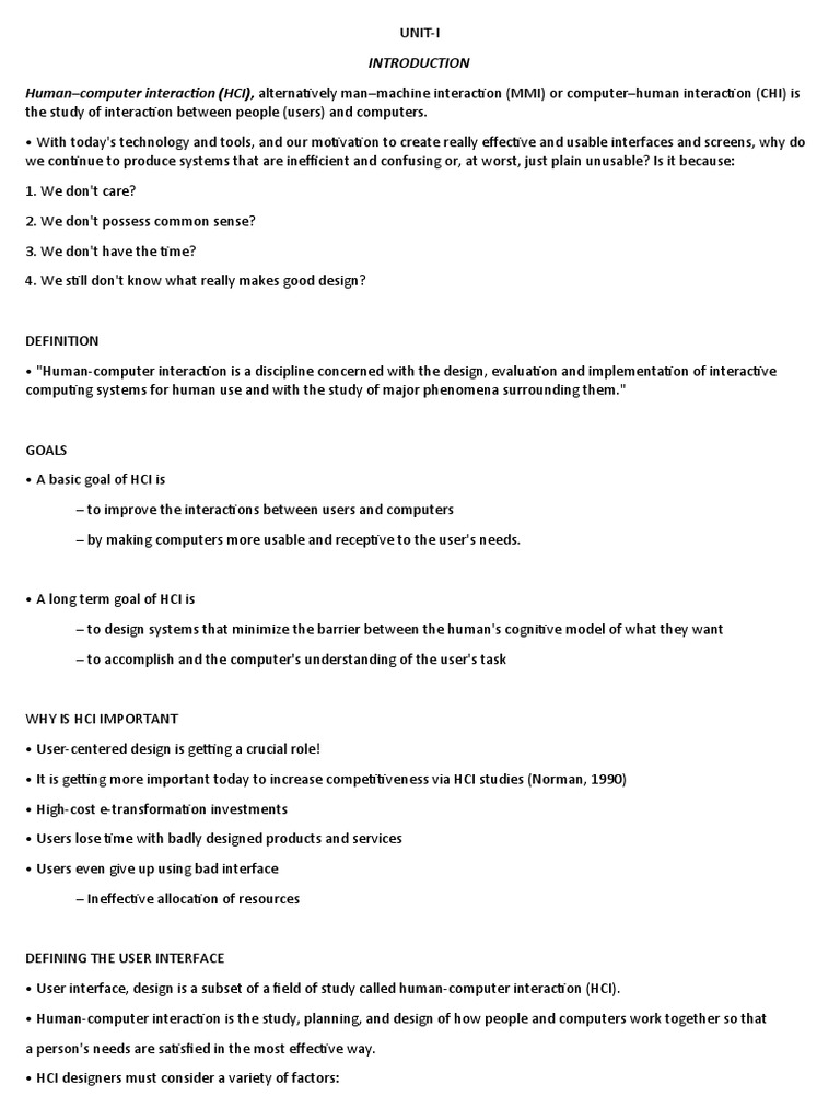 Unit 1-Hci | PDF | Human–Computer Interaction | Graphical User Interfaces