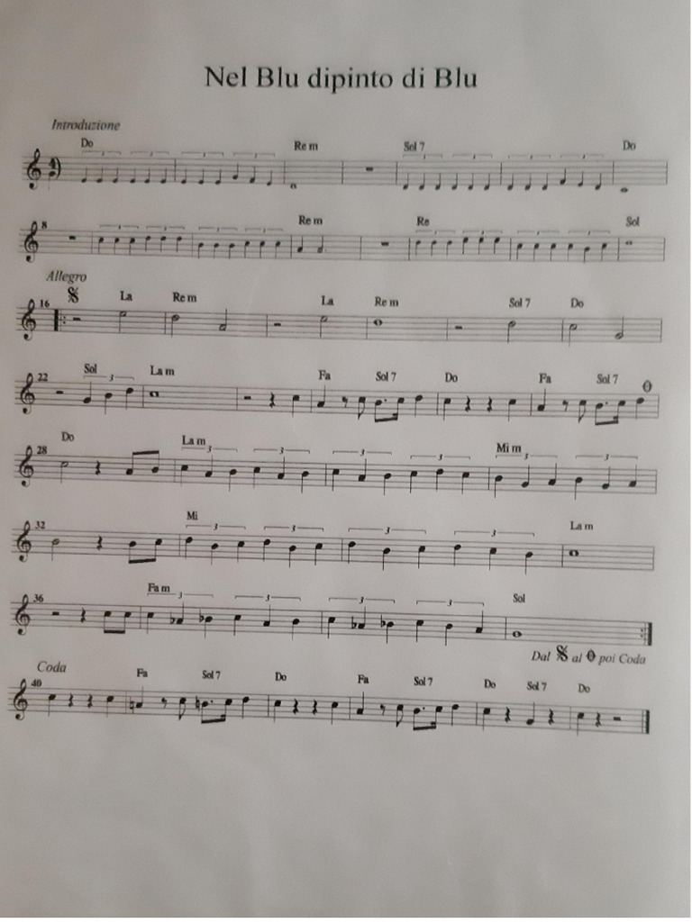 Spartito Nel Blu Dipinto Di Blu | PDF