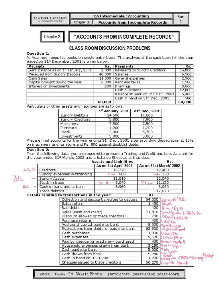 Preparing Final Accounts from Incomplete Records: Solutions to Practice ...