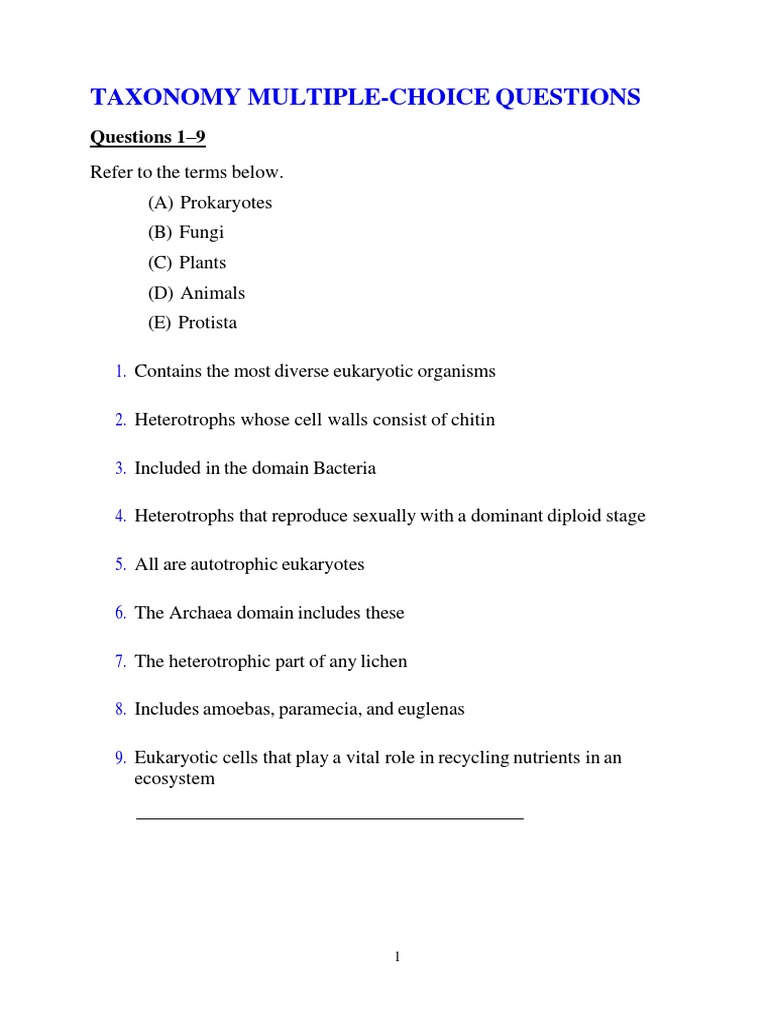 Taxonomy Multiple-Choice Questions | PDF