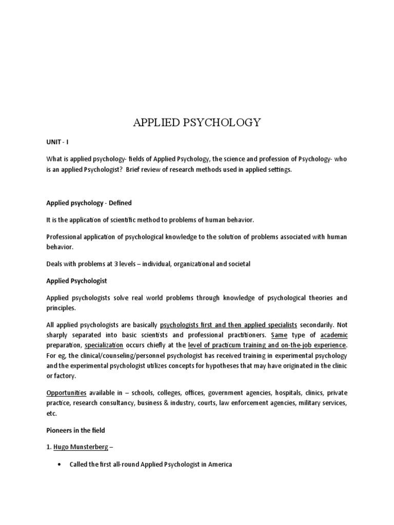 Applied Psychology: Unit - I | PDF | Psychology | Applied Psychology