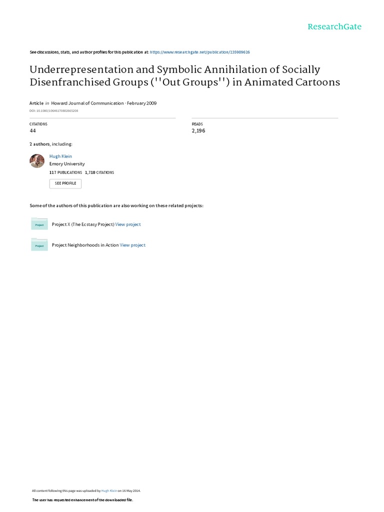 Underrepresentation and Symbolic Annihilation of Socially ...