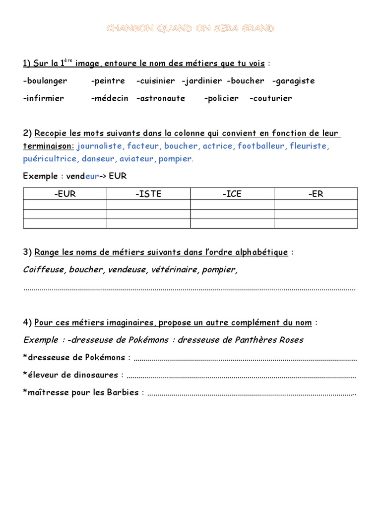 Chanson Quand On Sera Grand | PDF | Histoire | Jeunes adultes