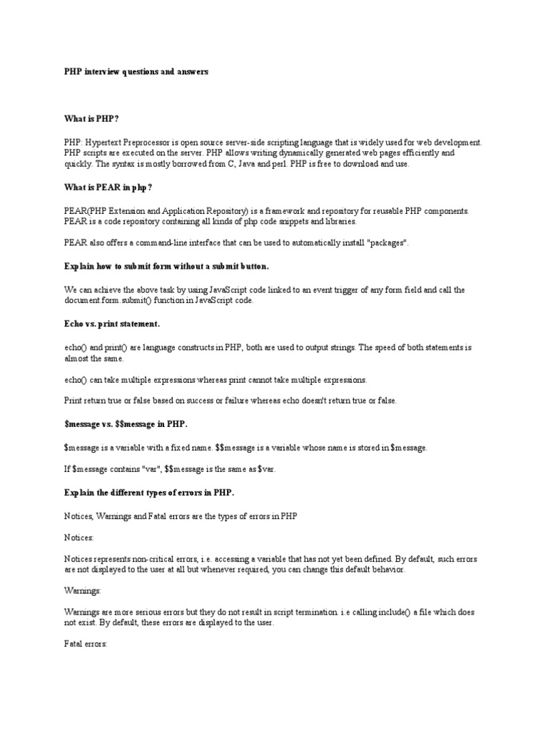 PHP Interview Questions | PDF | Php | Class (Computer Programming) PHP Interview Questions | PDF | Php | Class (Computer Programming)