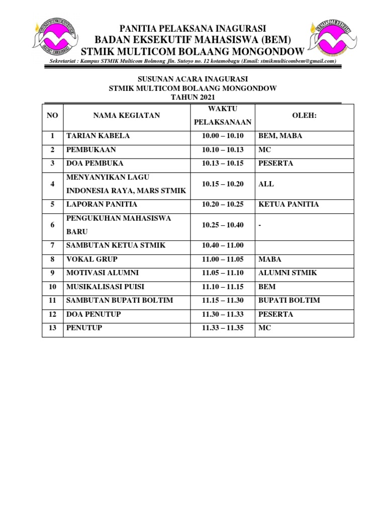 Susunan Acara Inagurasi | PDF