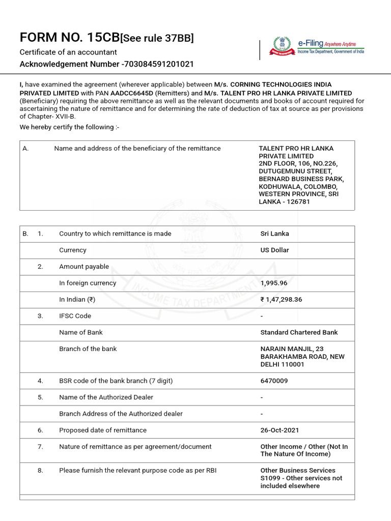 Form No. 15Cb: (See Rule 37BB) | PDF | Taxes | Tax Deduction