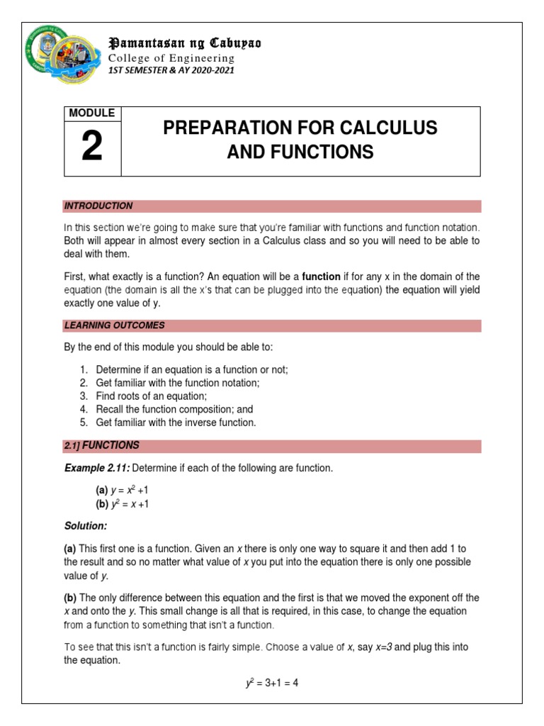Preparation For Calculus and Functions: Pamantasan NG Cabuyao | PDF | Function (Mathematics ...