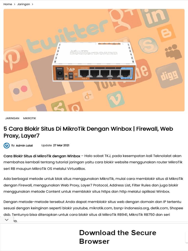 5 Cara Blokir Situs Di MikroTik Dengan Winbox - Firewall, Web Proxy, Layer7 - Teknolalat | PDF