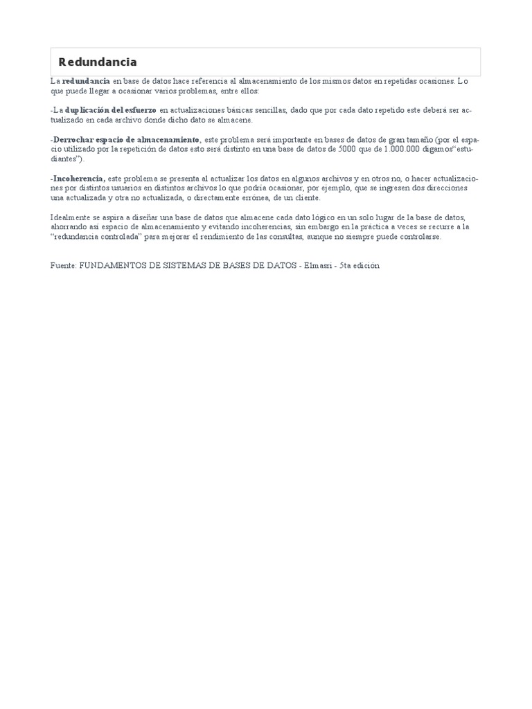 Redundancia - Base de Datos | PDF