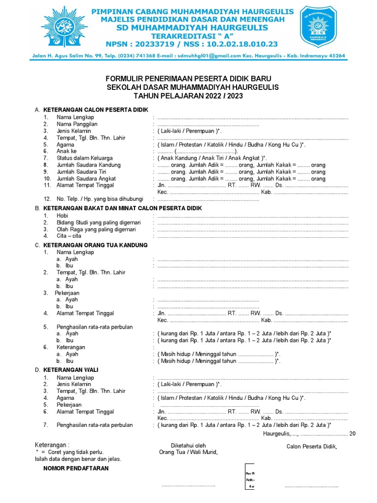 Formulir PPDB Tp. 2021-2022 | PDF | Griya & Taman