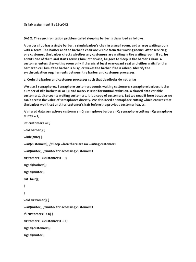 OS Synchronization: Sleeping Barber | PDF | Computing | Information ...