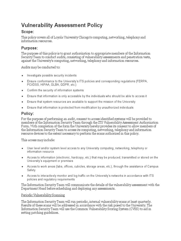 Vulnerability Assessment Policy: Scope | PDF | Payment Card Industry ...