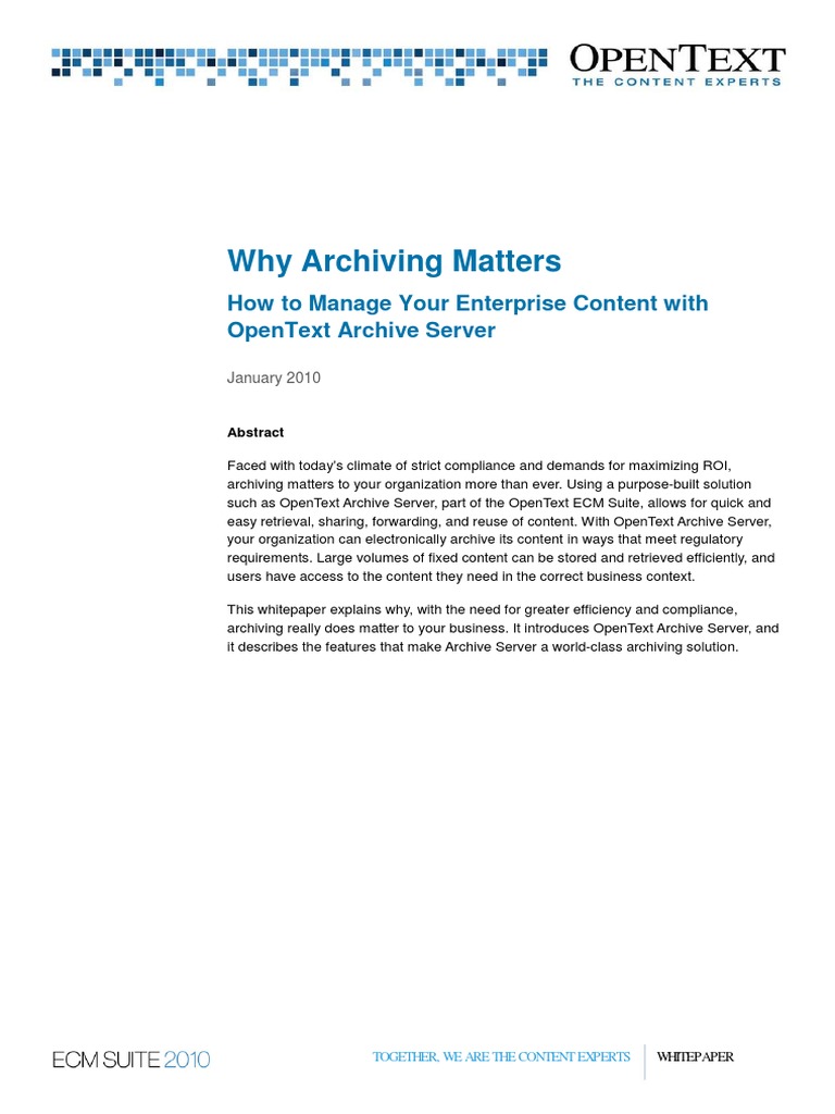 OpenText Archive Server WHITEPAPER (Why Archiving Matters) | PDF ...