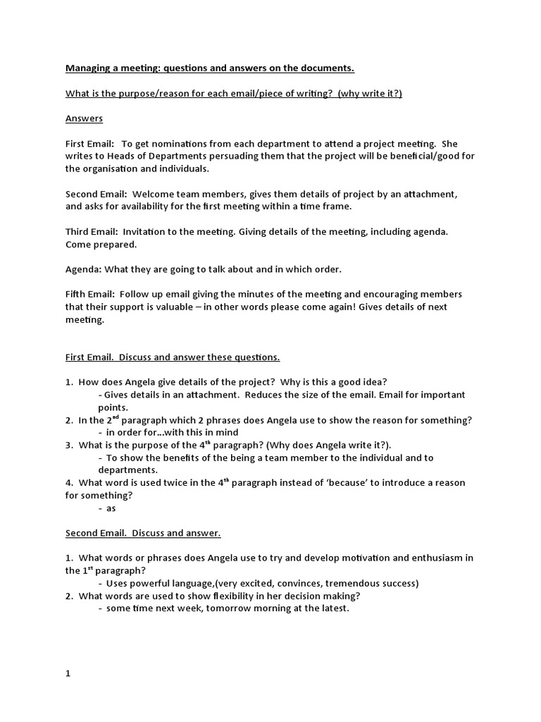 Question and Answers For Meeting Worksheet | PDF | Cognitive Science ...