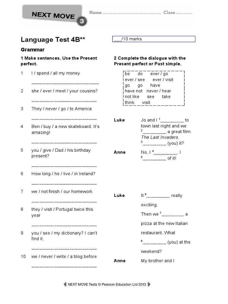 Language Test 4B : Grammar | PDF