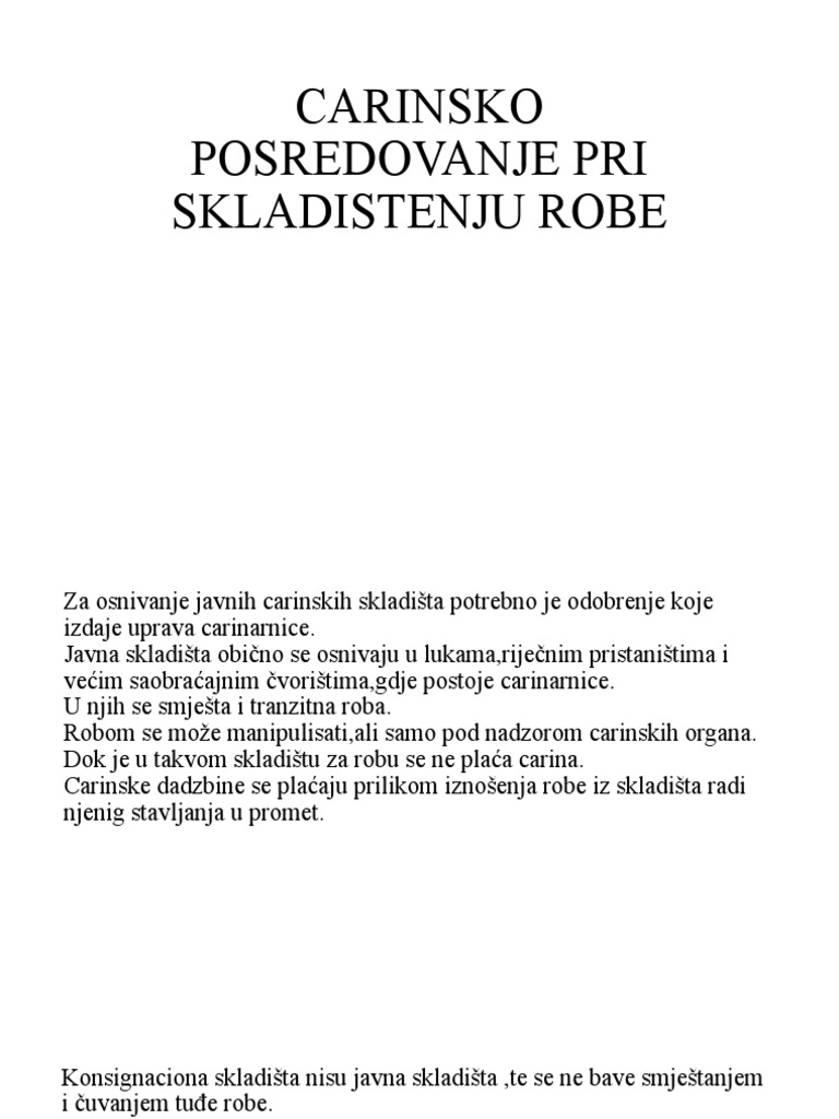 Carinsko Posredovanje Pri Skladistenju Robe | PDF