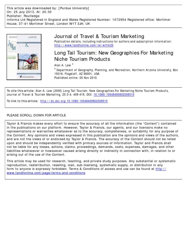 Journal of Travel & Tourism Marketing | PDF | Market (Economics) | Tourism