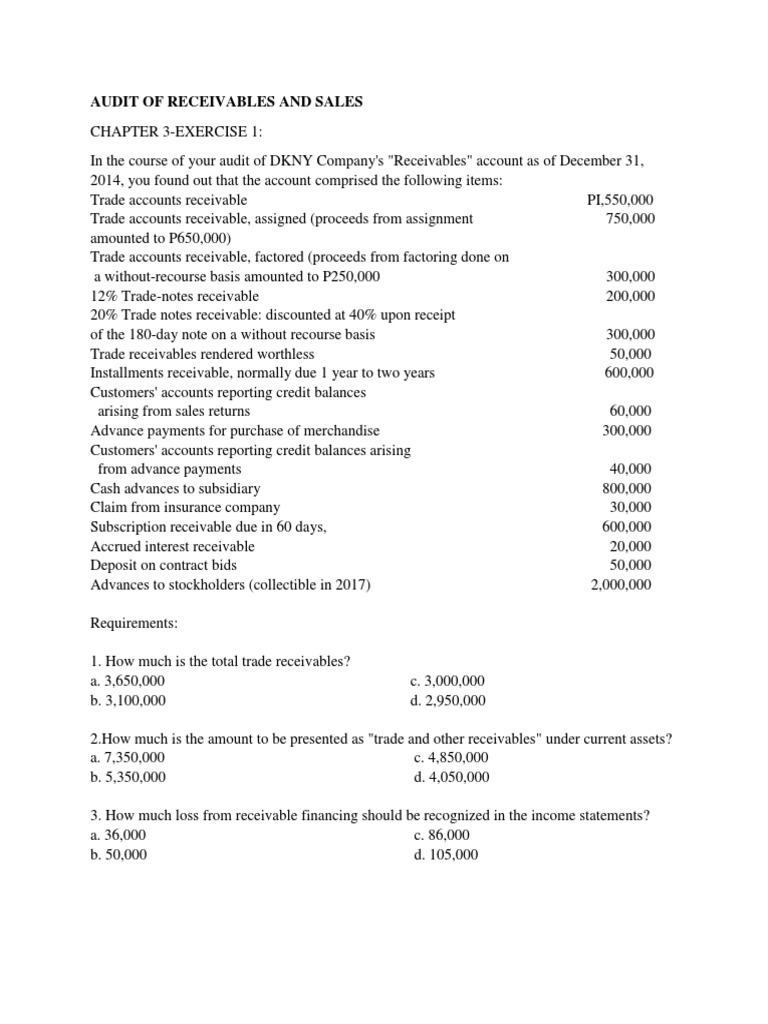 Audit of Receivables and Sales Analysis | PDF | Bad Debt | Debits And ...
