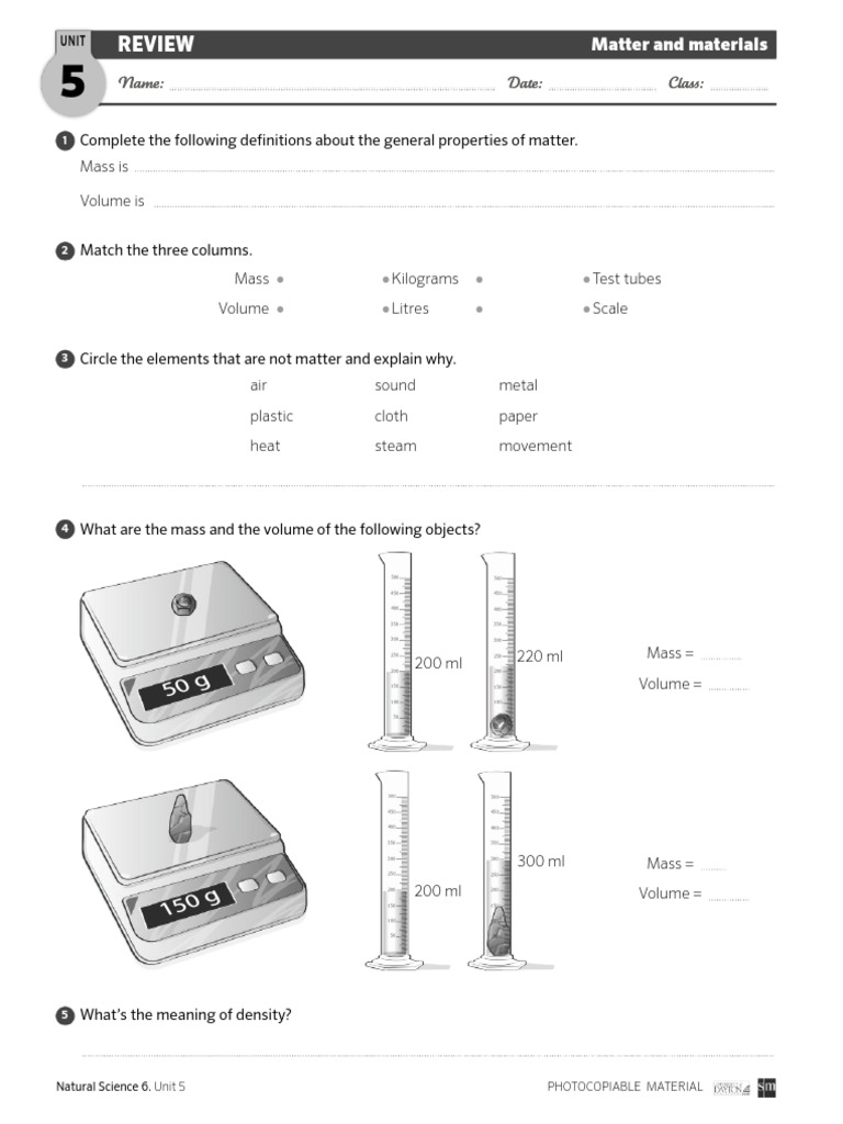 Matter and Materials Review Worksheet | PDF | Matter | Mass