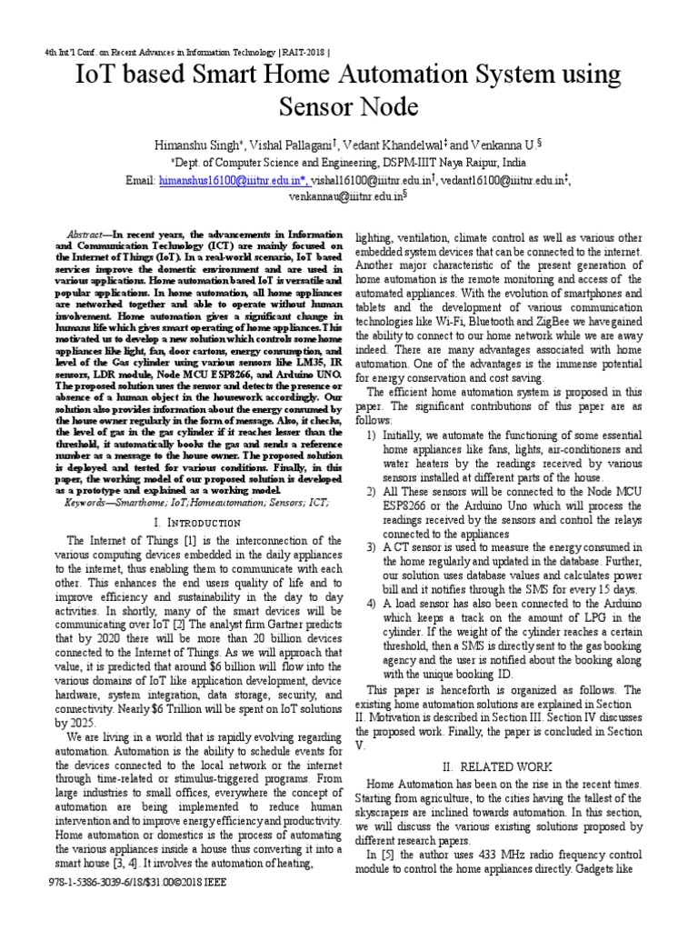 IoT Based Smart Home Automation System Using Sensor Node | PDF | Home Automation | Internet Of ...