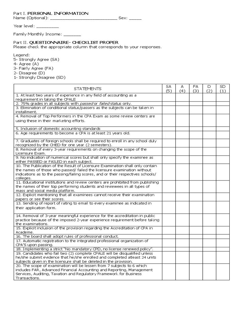Questionnaire Reaction of BSA | PDF | Certified Public Accountant ...