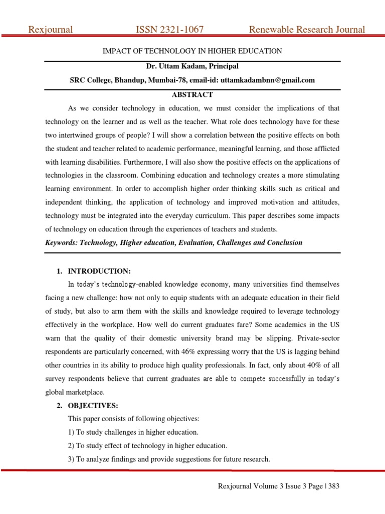 Impact of Technology in Higher Education | PDF | Educational Technology ...
