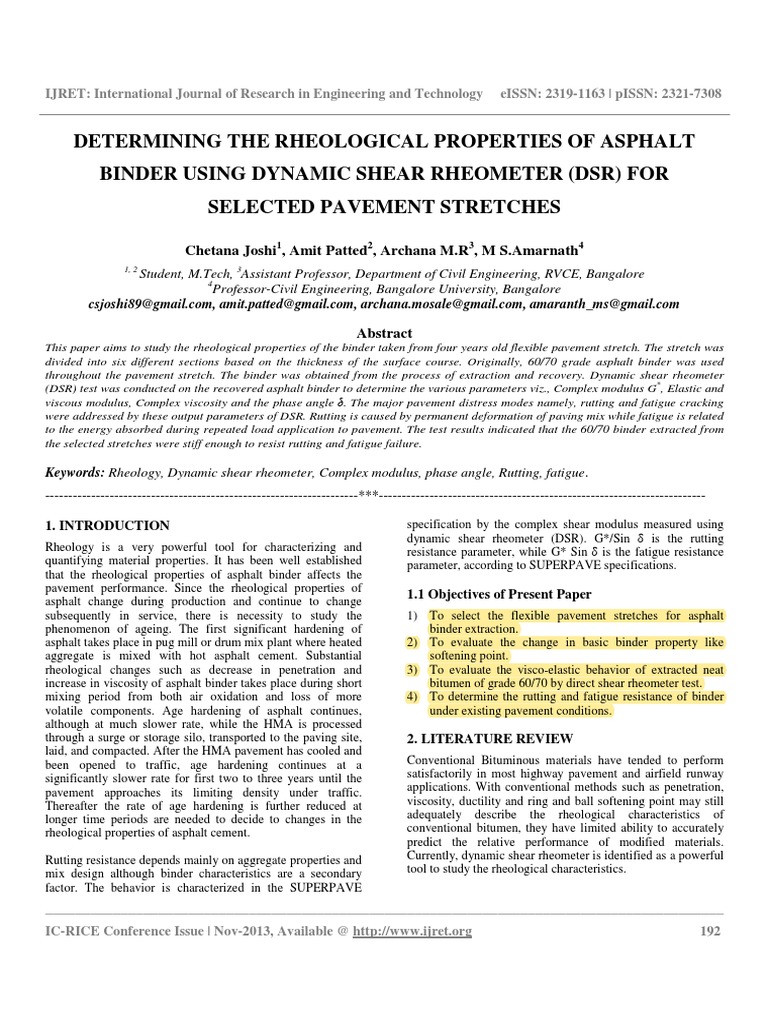 Determining the Rheological Properties of Asphalt Binder Using Dynamic ...