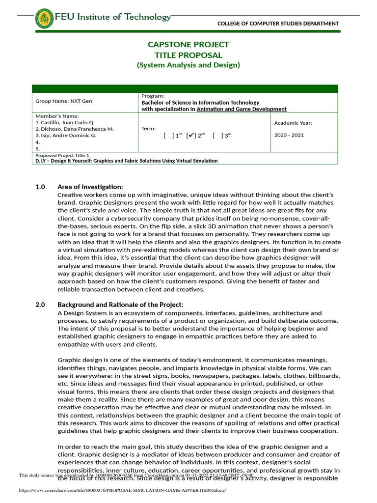 Capstone Project Title Proposal: (System Analysis and Design) | PDF ...