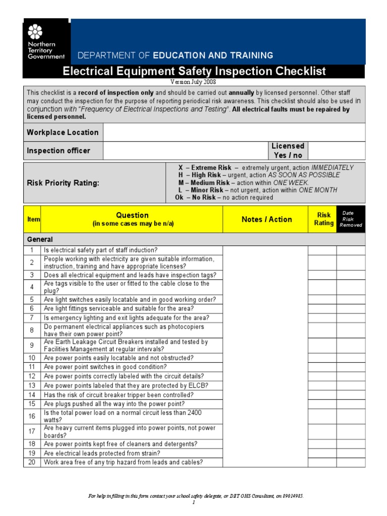 Electrical Equipment Check List | PDF | Ac Power Plugs And Sockets ...