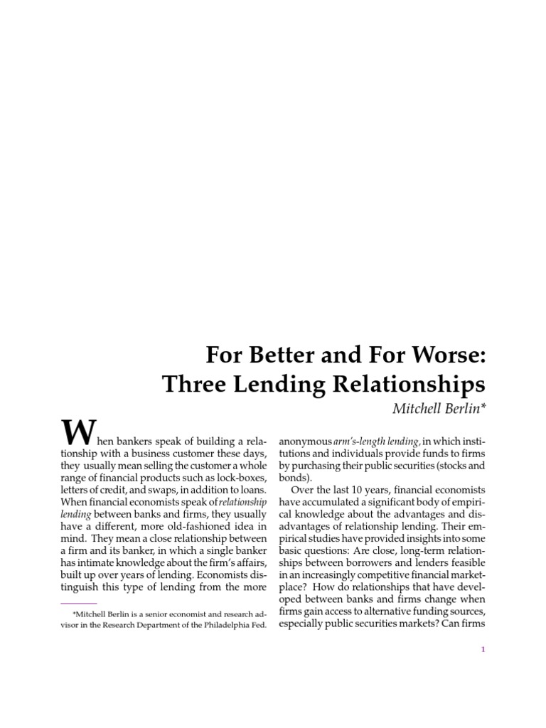 For Better and For Worse: Three Lending Relationships | PDF | Banks | Loans