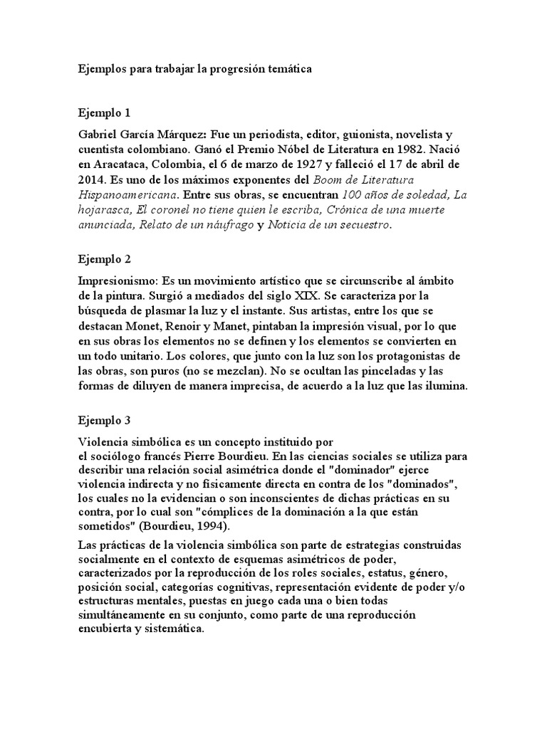 Ejemplos de Progresión Temática | PDF