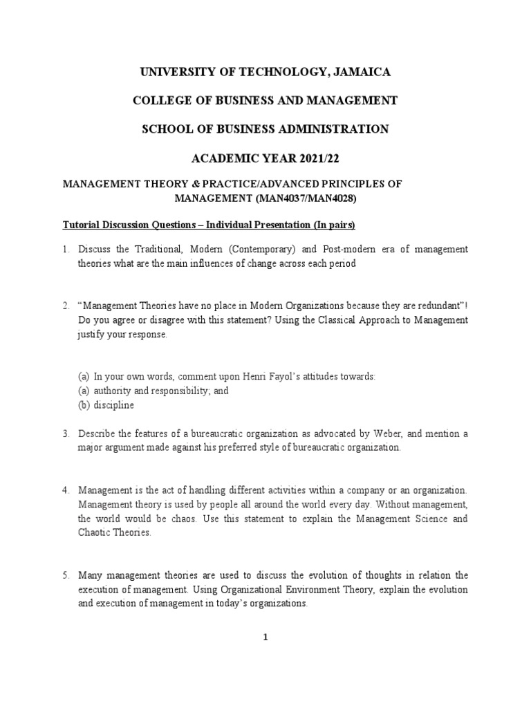 Management Theories Review Questions | PDF | Theory | Science
