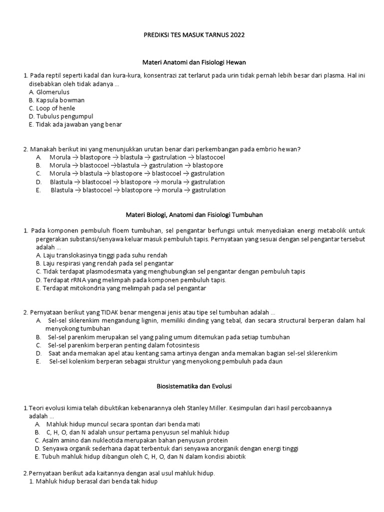 Prediksi Tes Masuk Tarnus 2022 1 | PDF | Ilmu Sosial | Sains & Matematika