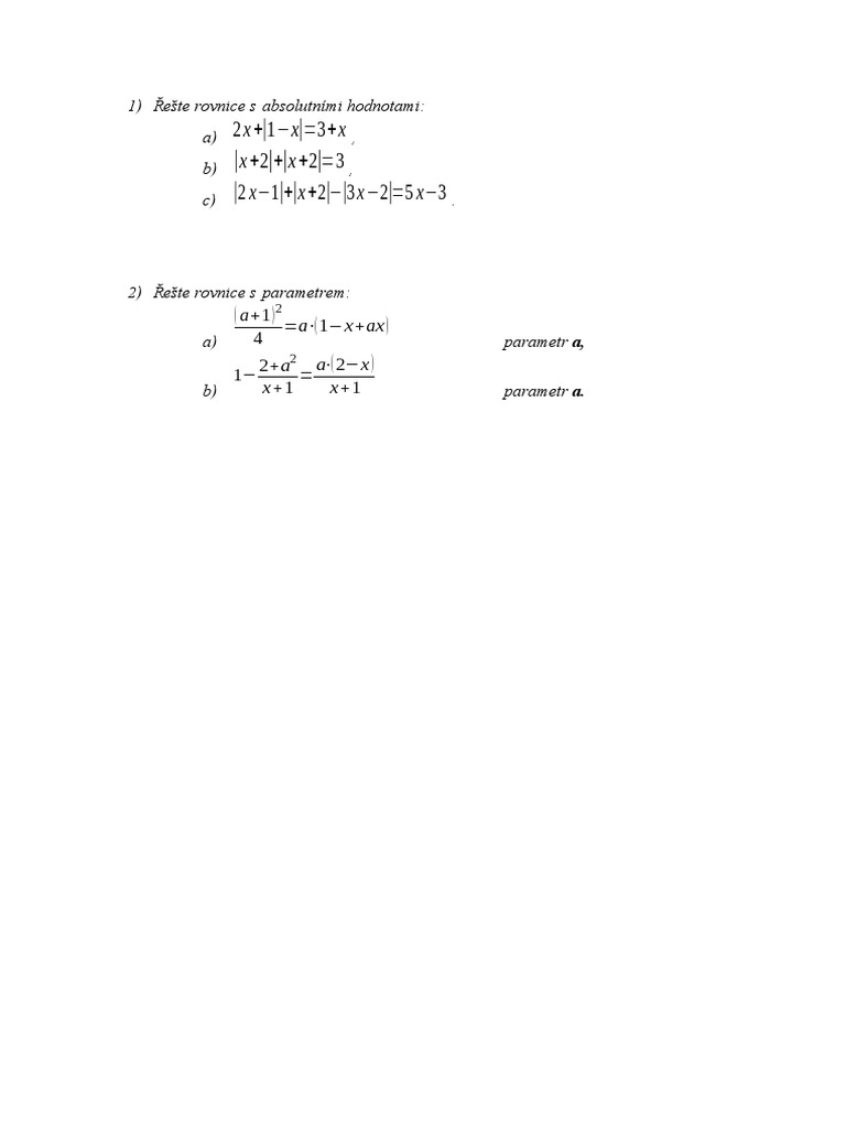 Rovnice S Abs. Hodnotou A Parametrem-Písemka | PDF