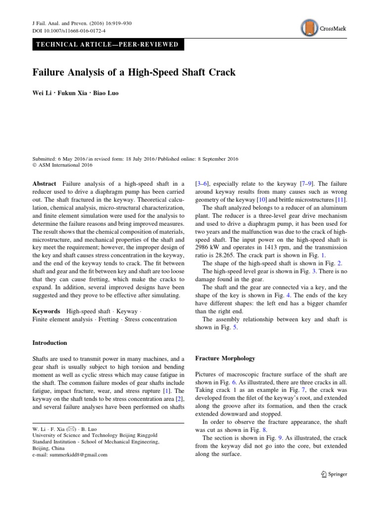 Failure Analysis of A High-Speed Shaft Crack: Technicalarticle-Peer ...