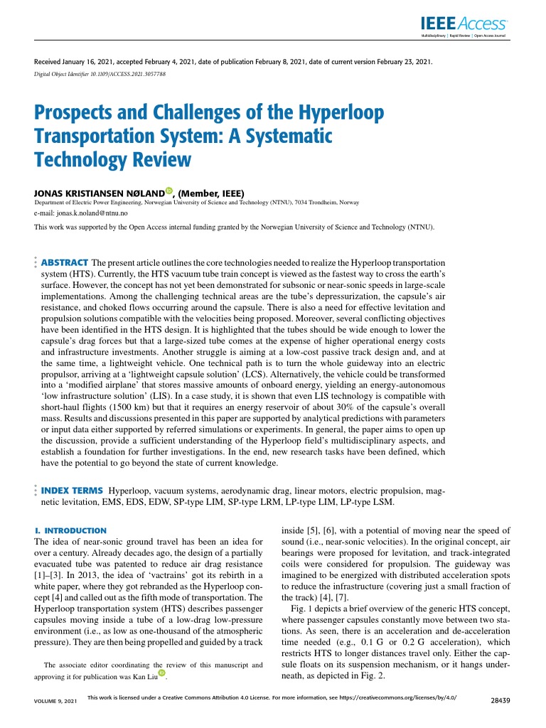 Prospects and Challenges of The Hyperloop Transportation System A ...