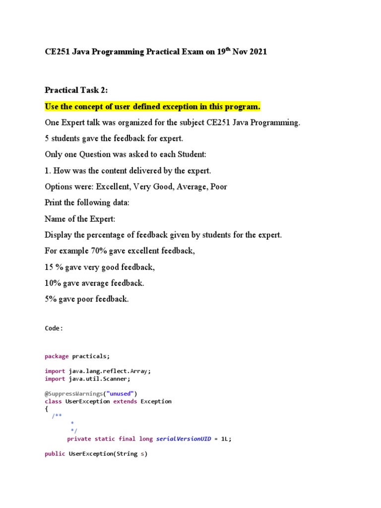 CE251 Java Programming Practical Exam On 19 Nov 2021: Code | PDF | String (Computer Science ...
