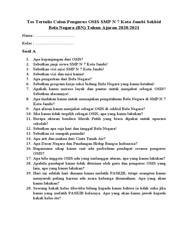 Tes Tertulis Osis BN | PDF