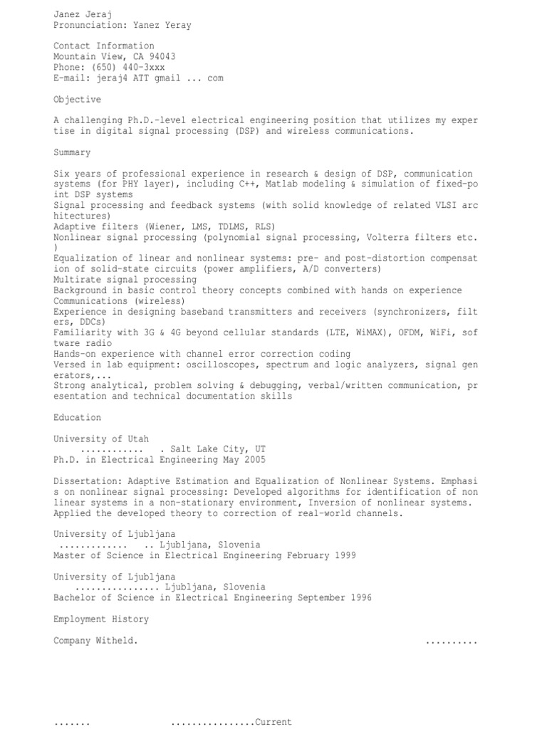 DSP Engineer, Systems Engineer, Wireless Design Engineer | PDF ...