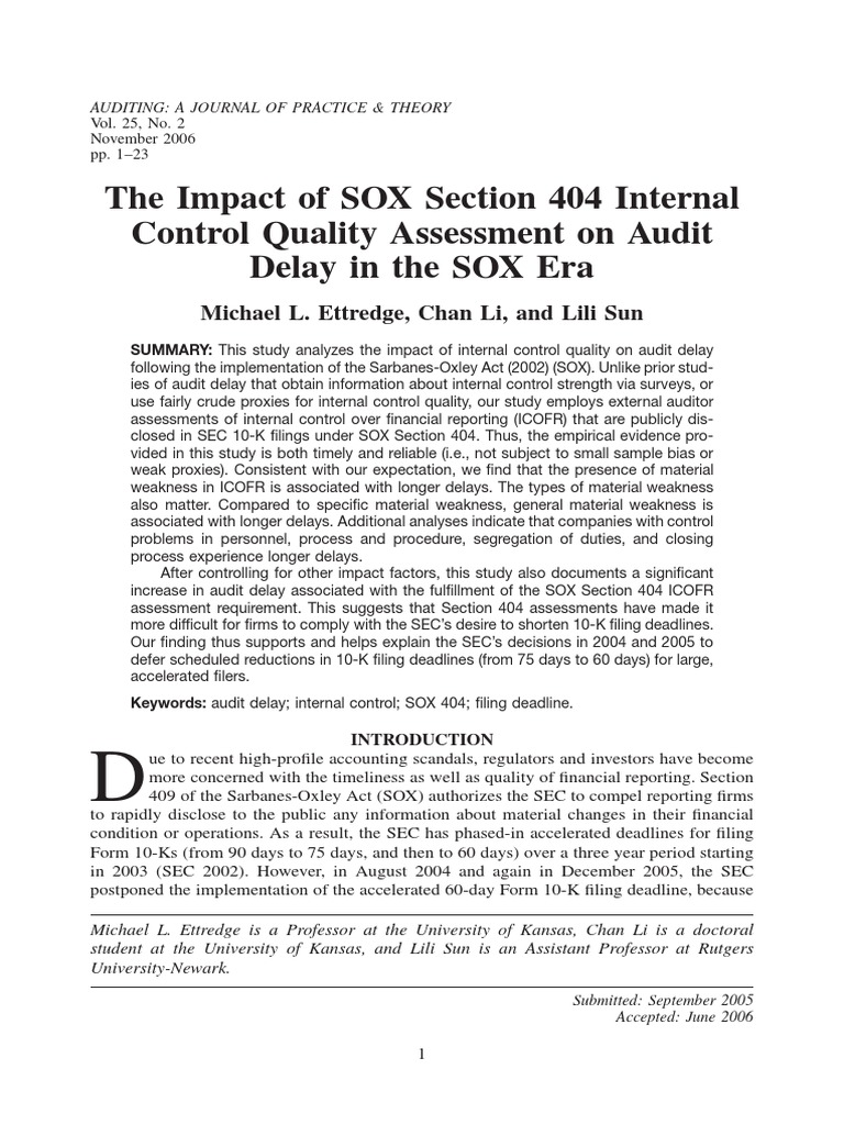 SOX 404's Impact on Audit Delays | PDF | Sarbanes–Oxley Act | Audit
