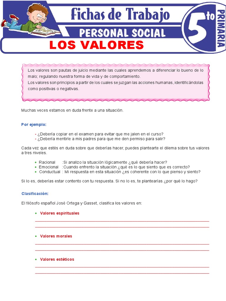 Los Valores para Quinto Grado de Primaria | PDF | Sicología